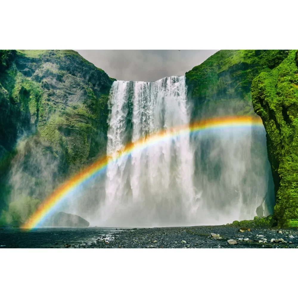 Natural Spring Forest Backdrop Jungle Gre Waterfall Mountain Sunset ...