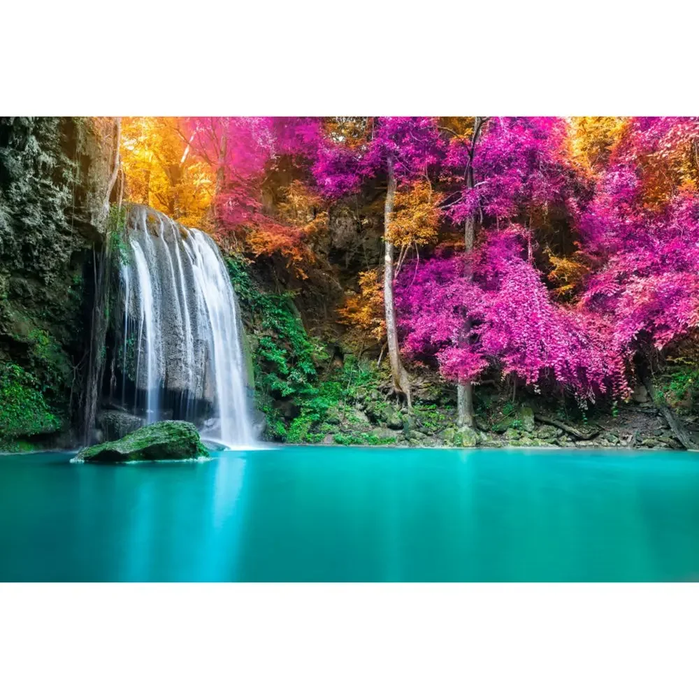 Natural Spring Forest Backdrop Jungle Gre Waterfall Mountain Sunset ...