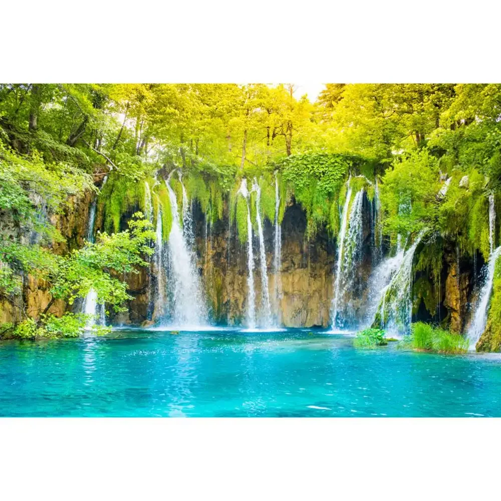 Natural Spring Forest Backdrop Jungle Gre Waterfall Mountain Sunset ...