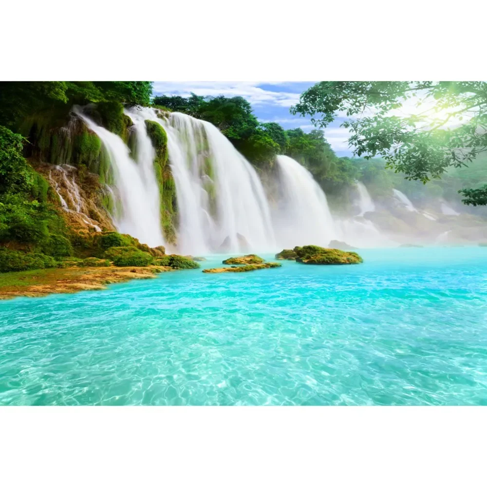 Natural Spring Forest Backdrop Jungle Gre Waterfall Mountain Sunset ...