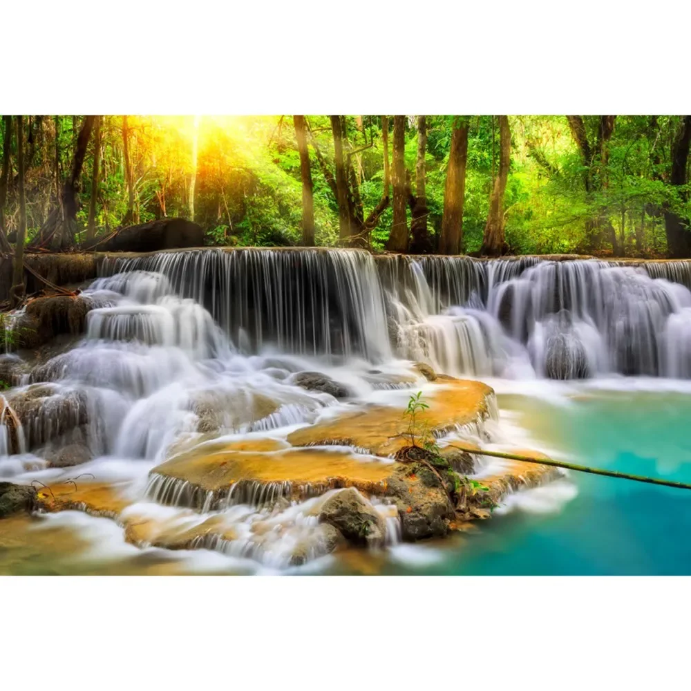 Natural Spring Forest Backdrop Jungle Gre Waterfall Mountain Sunset ...