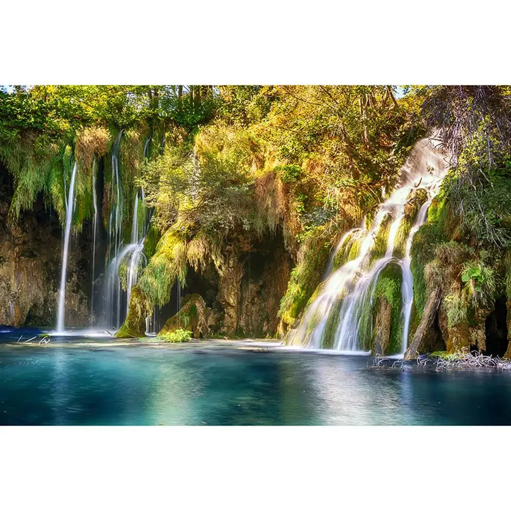 Natural Spring Forest Backdrop Jungle Gre Waterfall Mountain Sunset ...