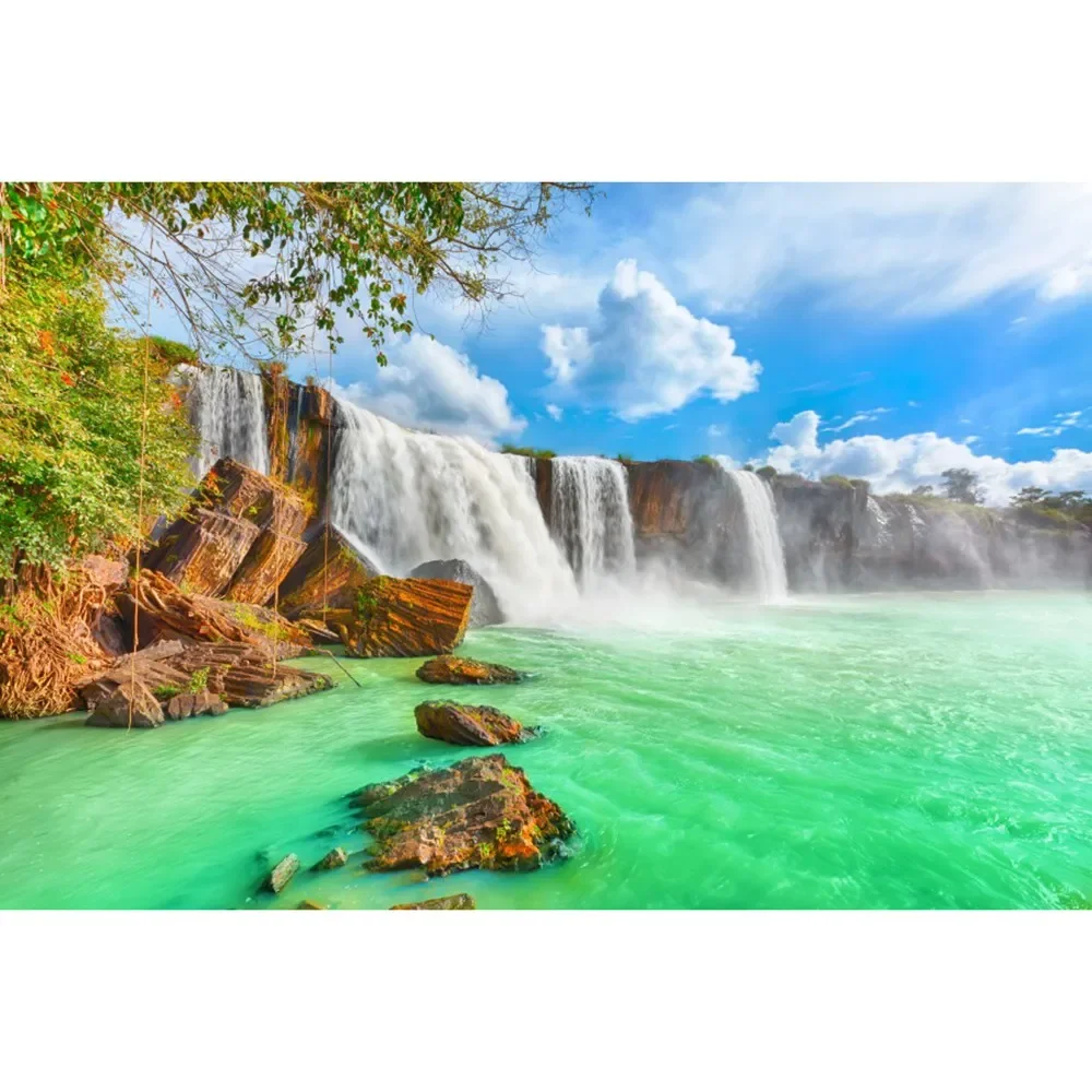 Natural Spring Forest Backdrop Jungle Gre Waterfall Mountain Sunset ...