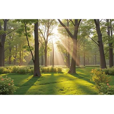 Natural Spring Forest Trees Backdrops Gre Grass Purple Flower Leaves ...