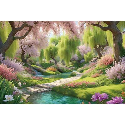 Natural Spring Hanging Flower Photography Backdrop Sakura Blossom Gre ...