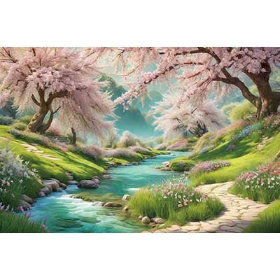 Natural Spring Hanging Flower Photography Backdrop Sakura Blossom Gre ...