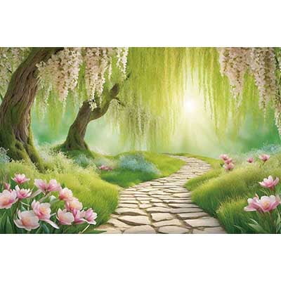 Natural Spring Hanging Flower Photography Backdrop Sakura Blossom Gre ...