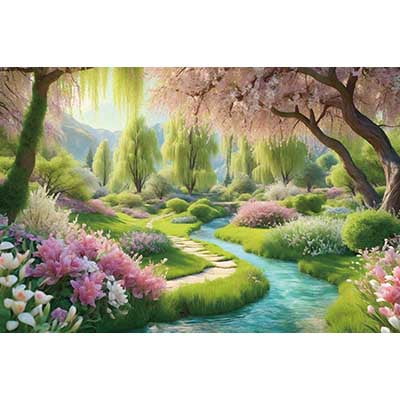 Natural Spring Hanging Flower Photography Backdrop Sakura Blossom Gre ...