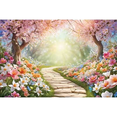 Natural Spring Hanging Flower Photography Backdrop Sakura Blossom Gre ...