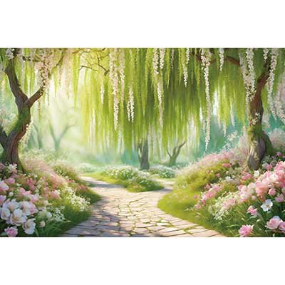 Natural Spring Hanging Flower Photography Backdrop Sakura Blossom Gre ...
