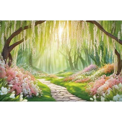 Natural Spring Hanging Flower Photography Backdrop Sakura Blossom Gre ...