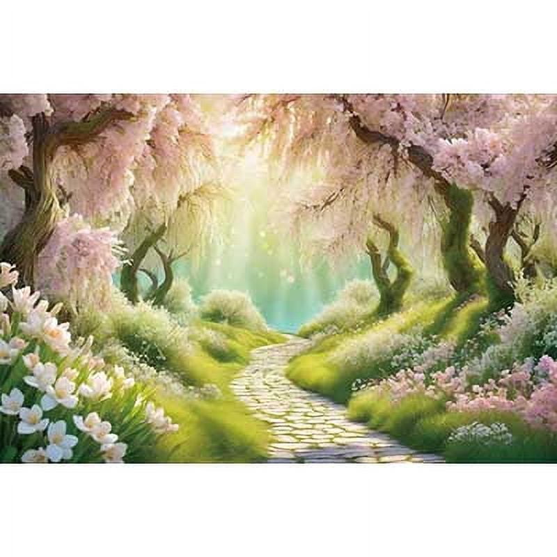 Natural Spring Photo Backdrop Gre Tree Pink Flower River Photo ...