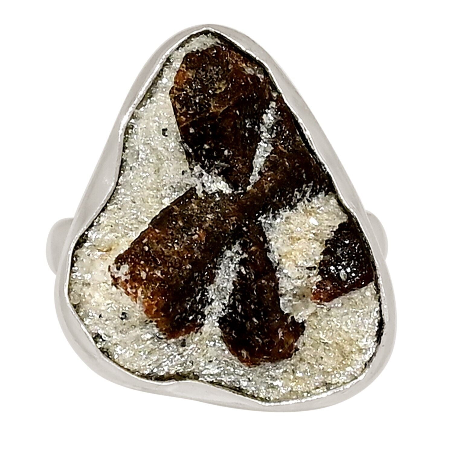Natural Staurolite (Fairy Cross Stone) 925 Silver Ring Jewelry s.6 ALLR ...