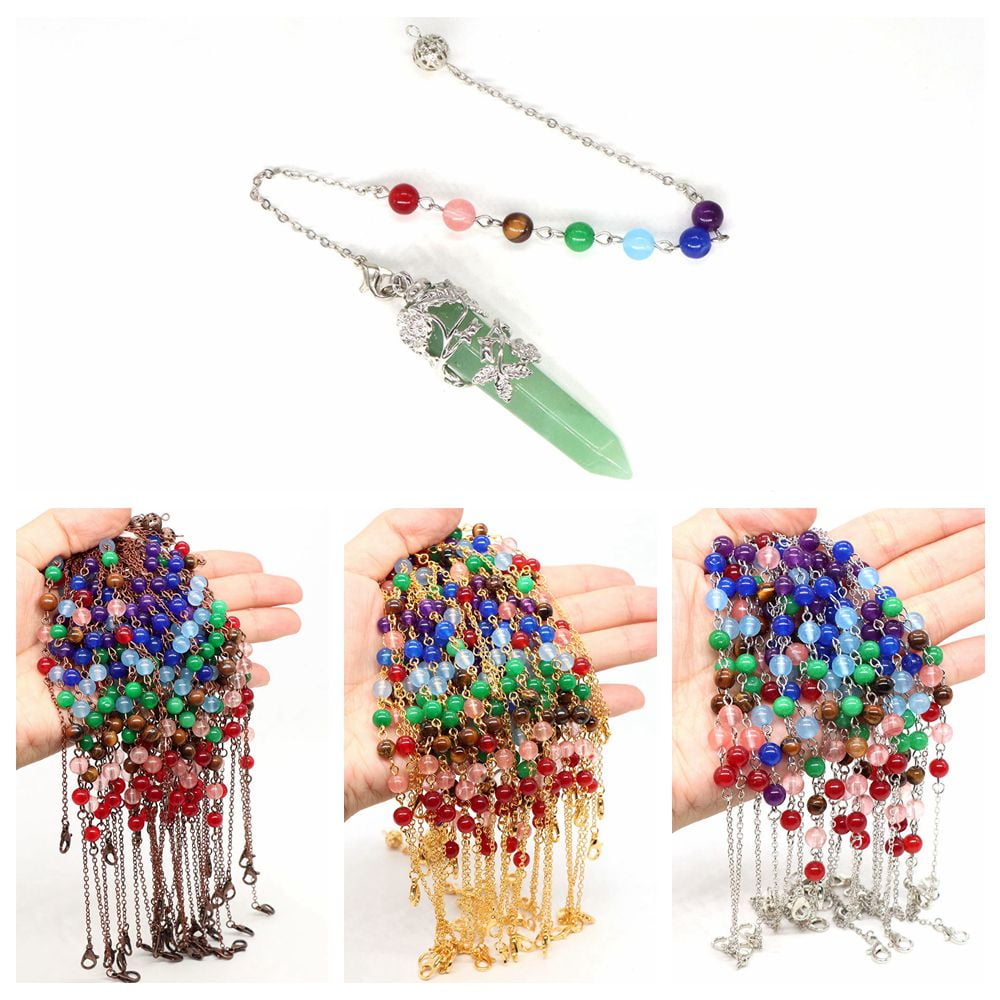 Natural Stone 7 Chakra Round Beads Crystal Pendulum Chains Necklace ...