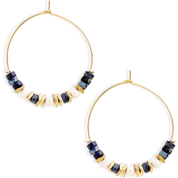 Natural Stone Bead Hoop Earrings for Women, Boho Handmade Lightweight ...