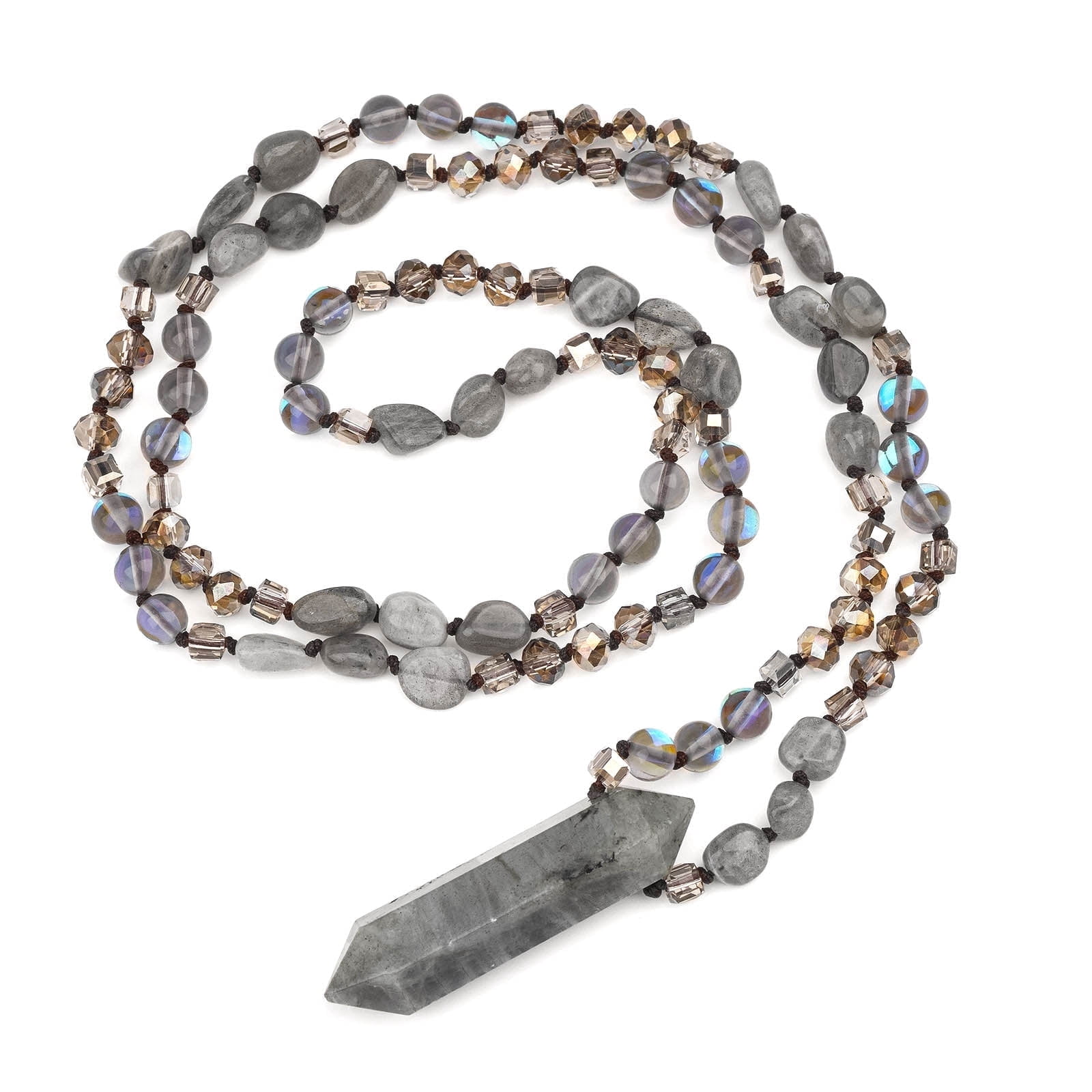 Natural Stone Beaded Long Pendant Necklaces for Womens Healing Crystal ...
