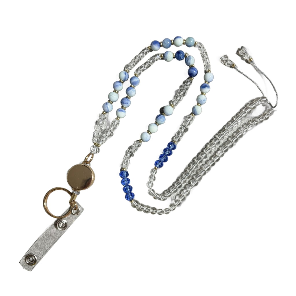 Natural Stone Beads Lanyard For Badge Card Holder and Keys Retractable ...