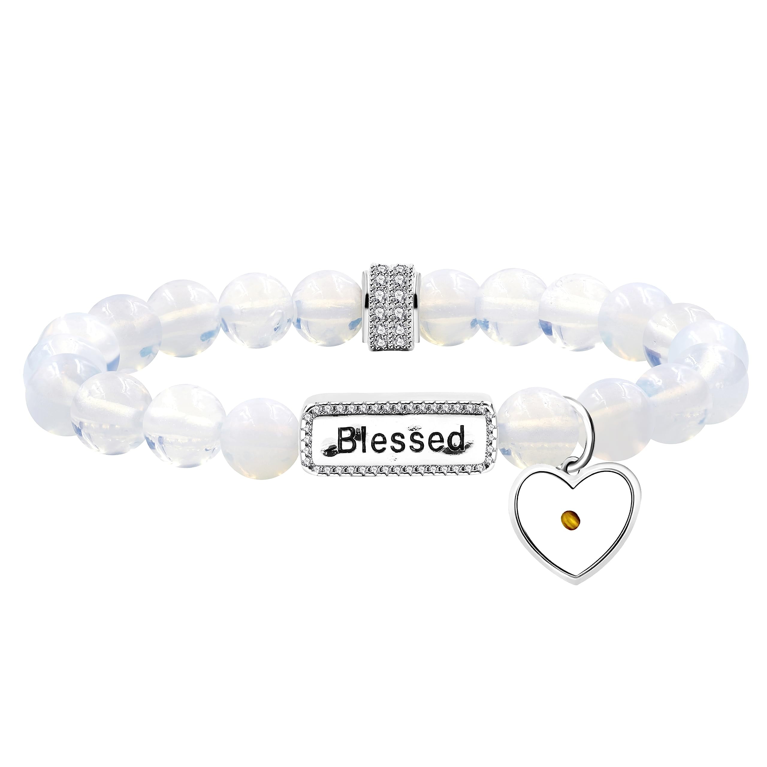 Natural Stone Blessed Bracelet Heart Mustard Seed Charm Handmade ...