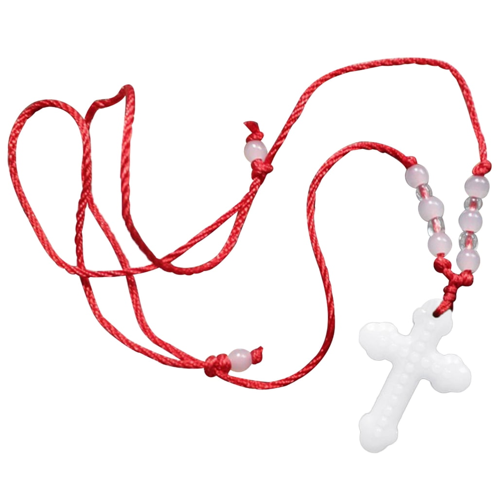 Natural Stone Cross Necklace Cross Pendant Rope Bead Necklace Faith ...