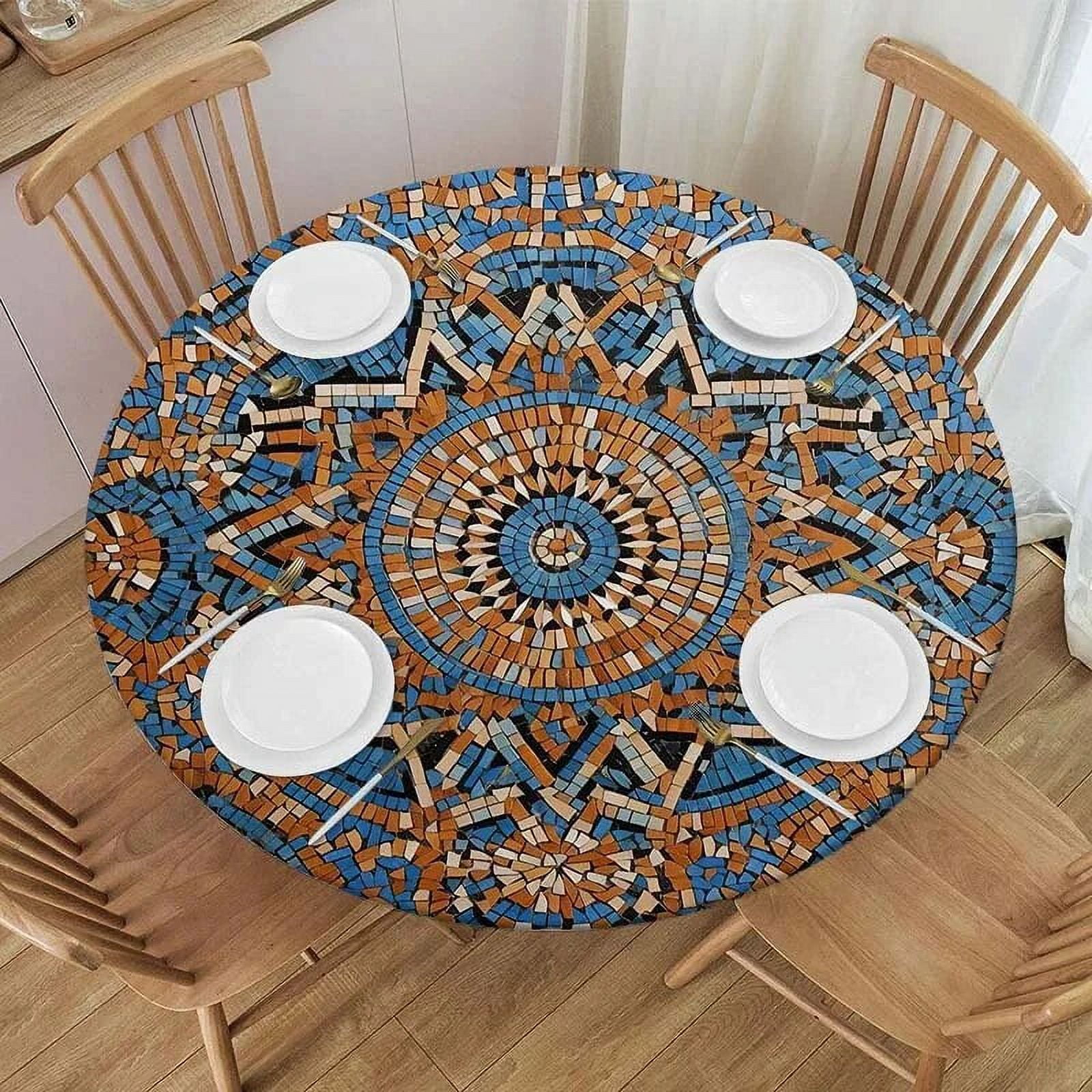 Natural Stone Mosaic Round Tablecloth Marble Elastic Fitted Table ...