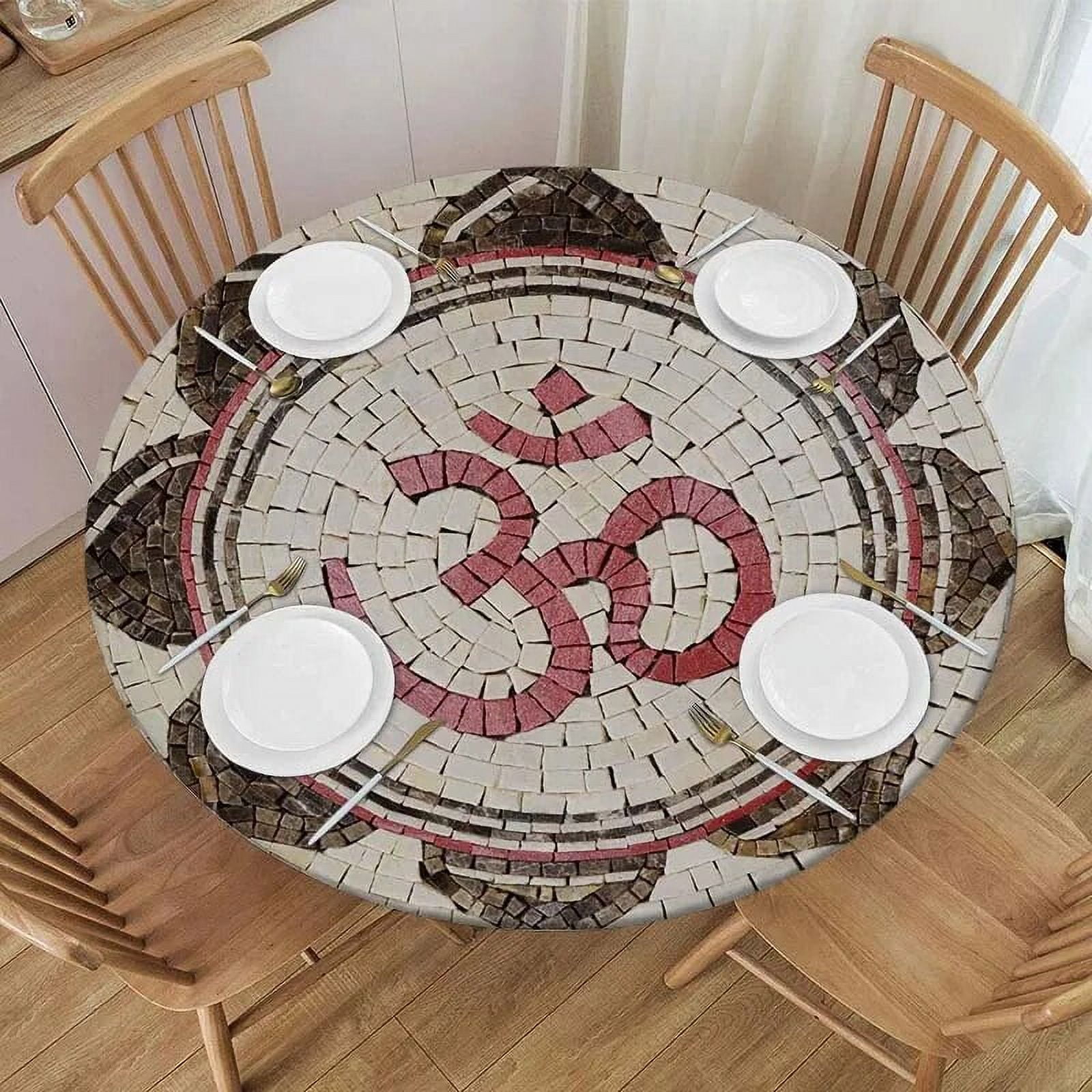 Natural Stone Mosaic Round Tablecloth Marble Elastic Fitted Table ...