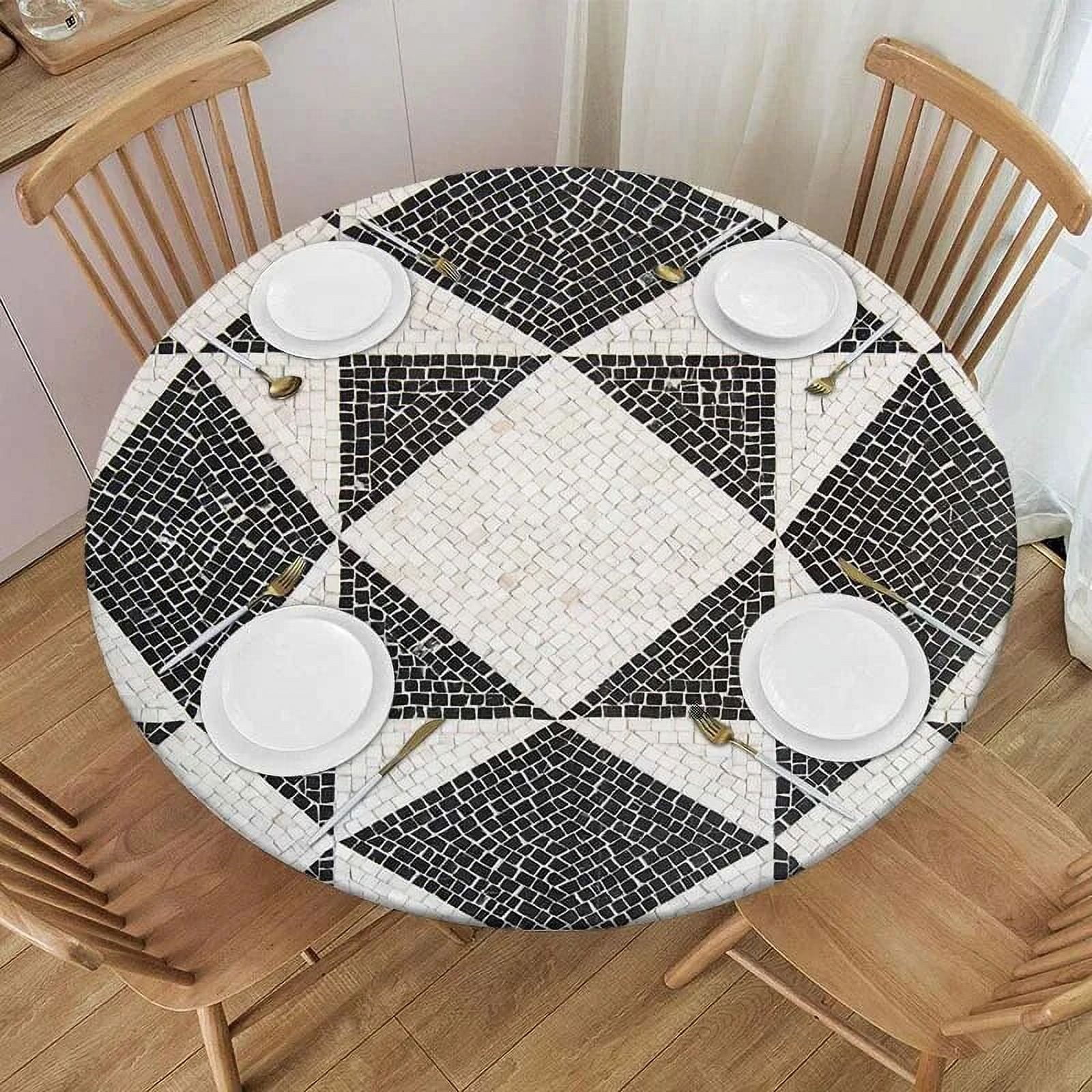 Natural Stone Mosaic Round Tablecloth Marble Elastic Fitted Table ...