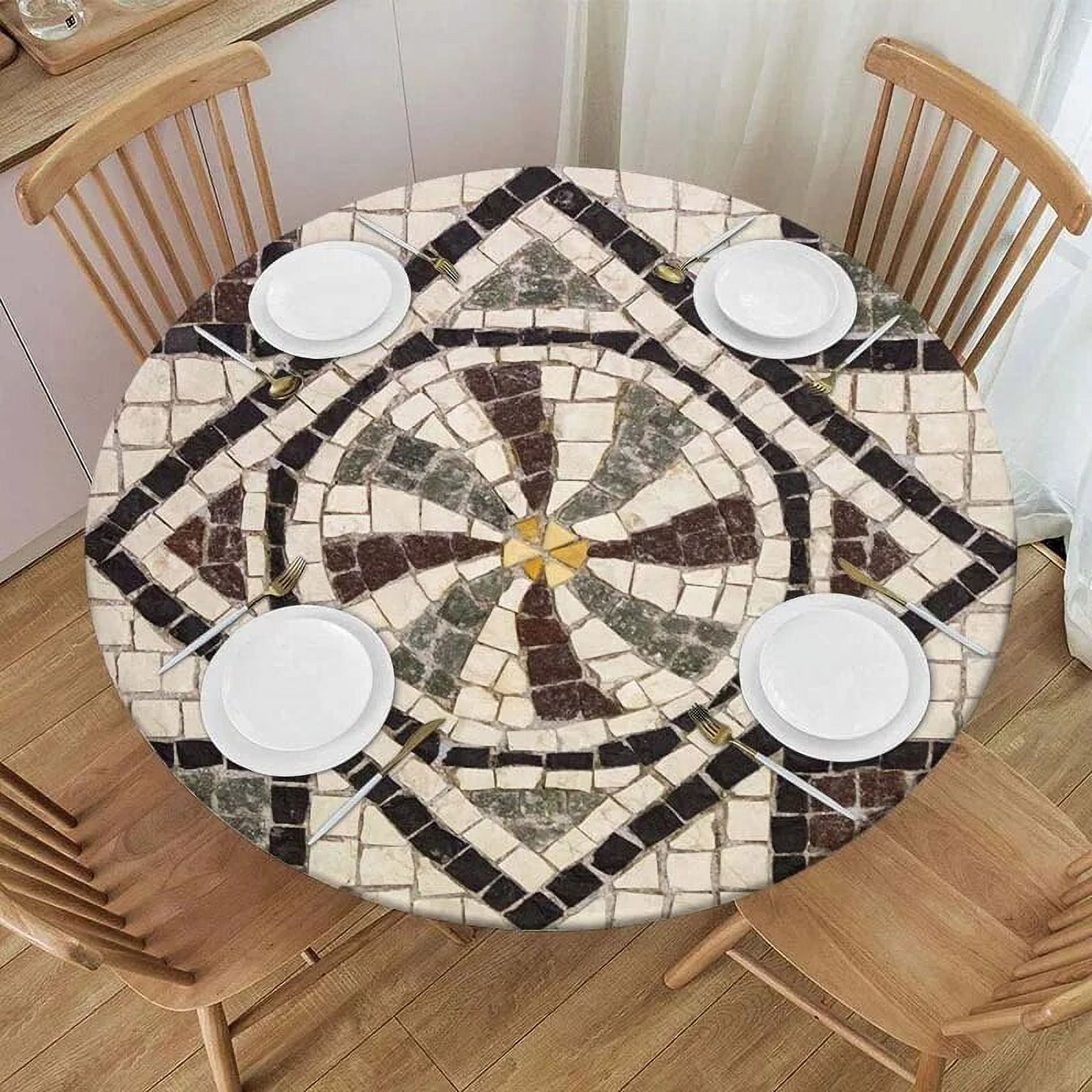 Natural Stone Mosaic Round Tablecloth Marble Elastic Fitted Table ...
