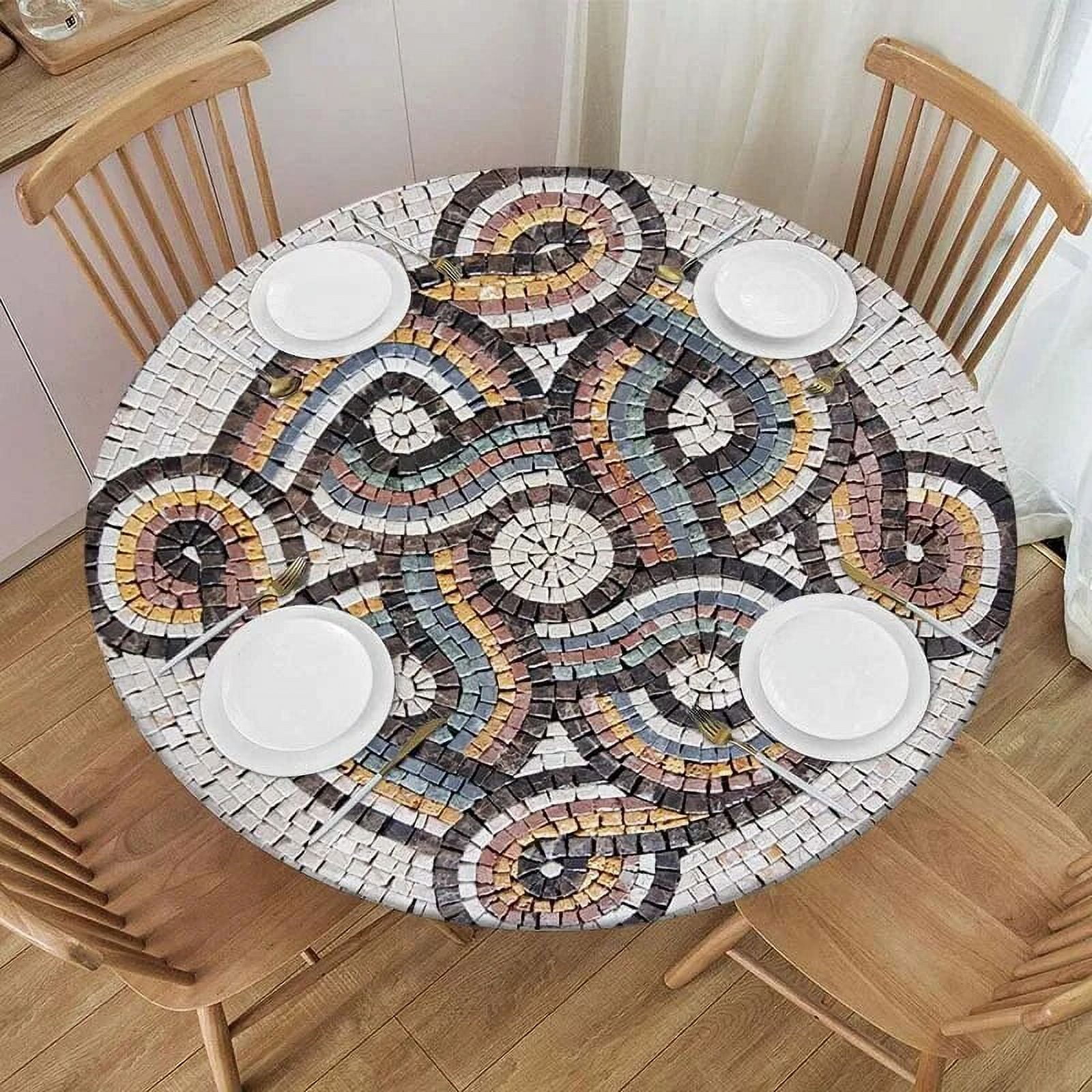 Natural Stone Mosaic Round Tablecloth Marble Elastic Fitted Table ...
