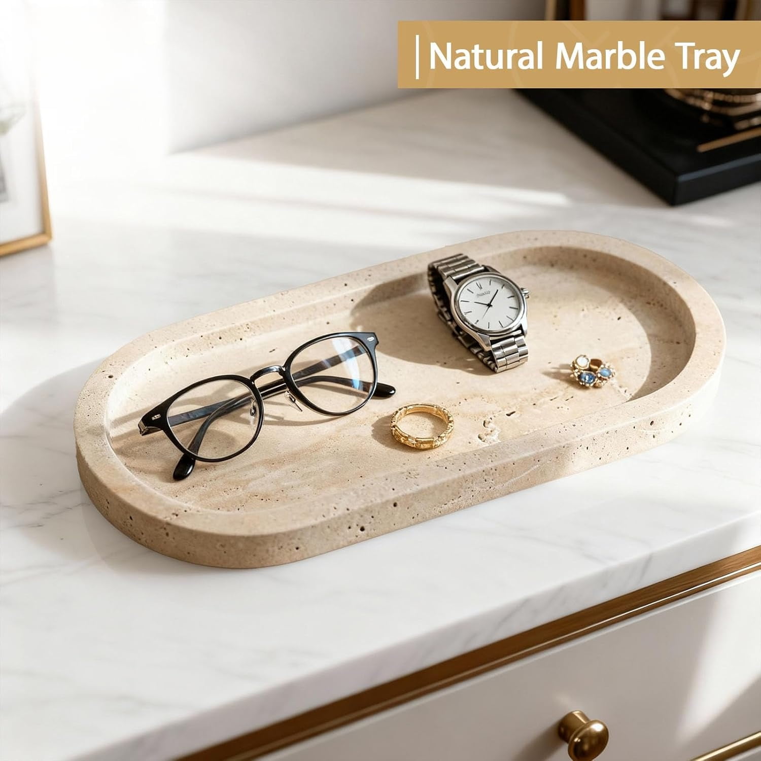 Natural Stone Oval Marble Vanity Tray 10", Travertine Countertop ...