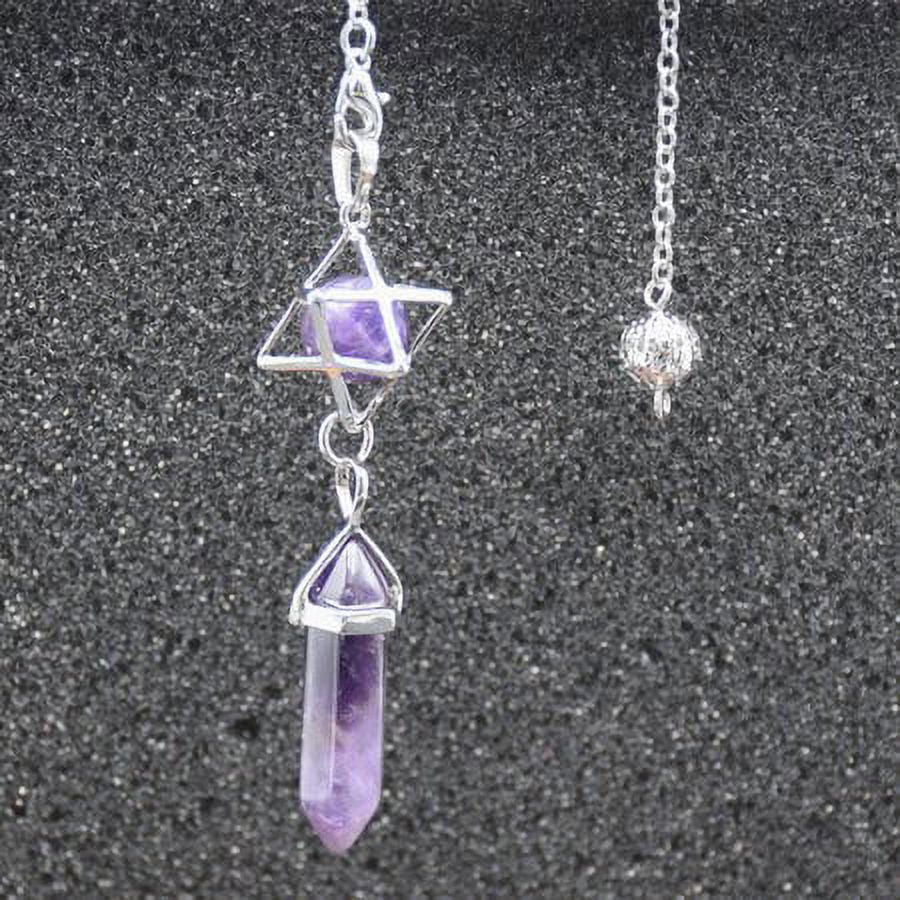 Natural Stone Pendant Pendulum for Dowsing Divination Hexagonal Prism Healing Crystal Merkaba ...