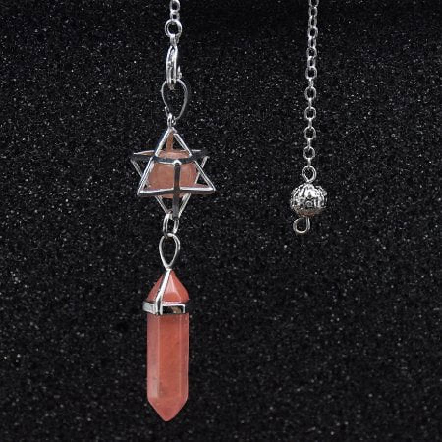 Natural Stone Pendant Pendulum for Dowsing Divination Hexagonal Prism Healing Crystal Merkaba ...
