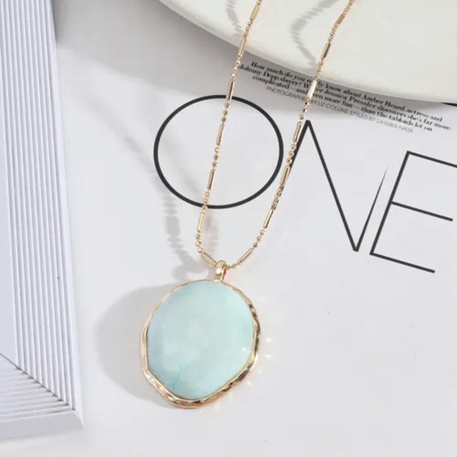 Natural Stone Semi-precious Stones Long Chain Pendant Necklace Original ...