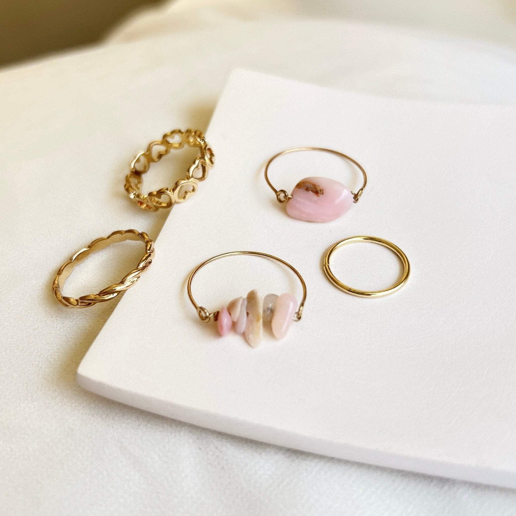 Natural Stone Stackable Ring Set, Boho Style Multiple Finger Rings ...