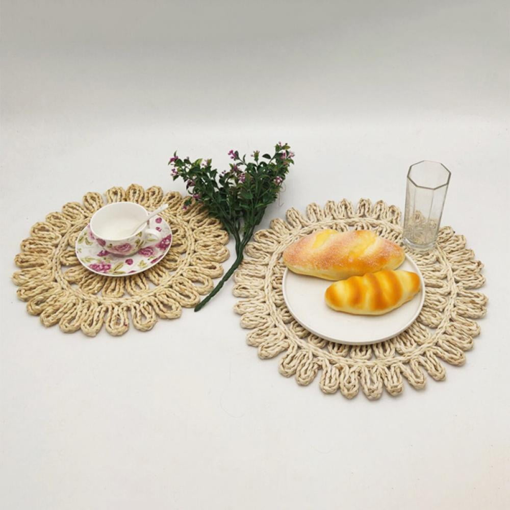 Natural Straw Woven Placemat Corn Husk Flower Mat 38cm Heat Insulation ...