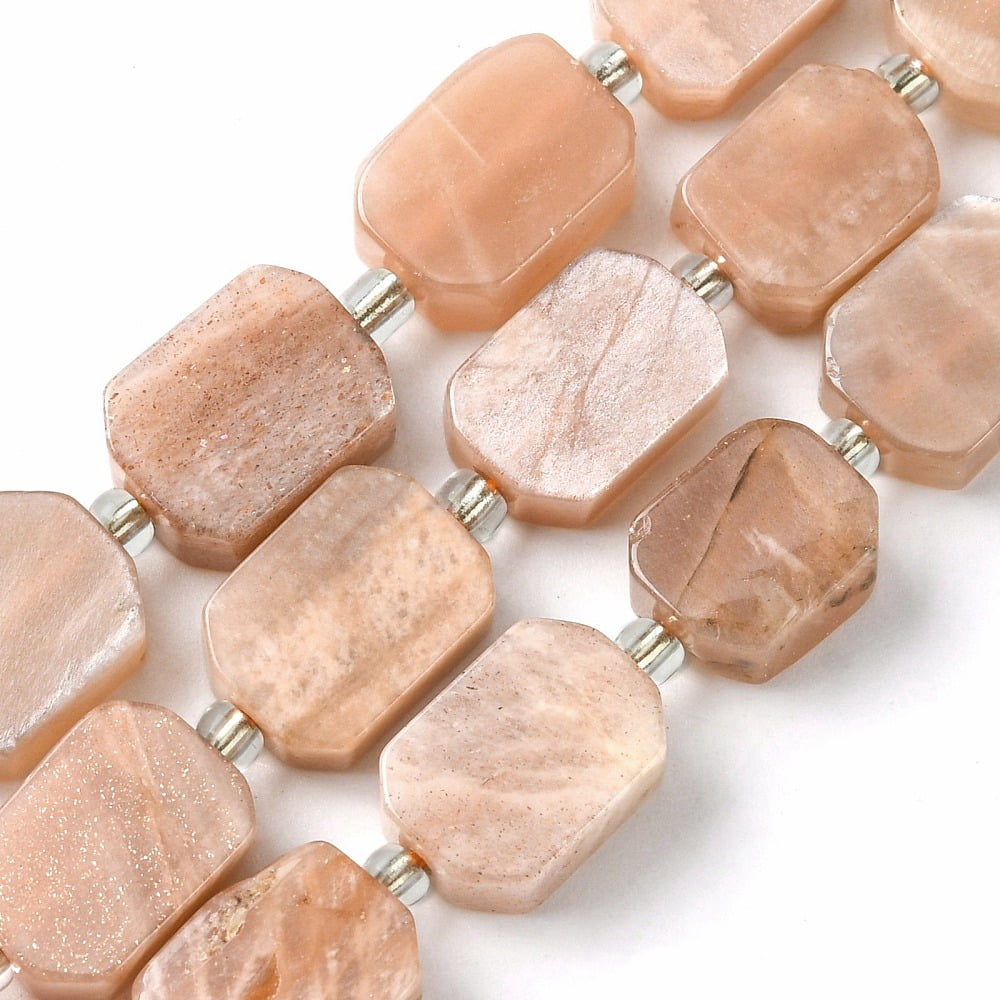 Natural Sunstone Beads Strands with Seed Beads Rectangle 11.5~12.5x7.5 ...