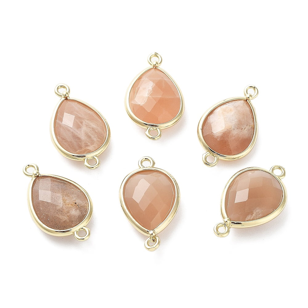 Natural Sunstone with Golden Tone Brass Findings Links connectors Teardrop 22x12x5mm Hole: 1.6mm ...