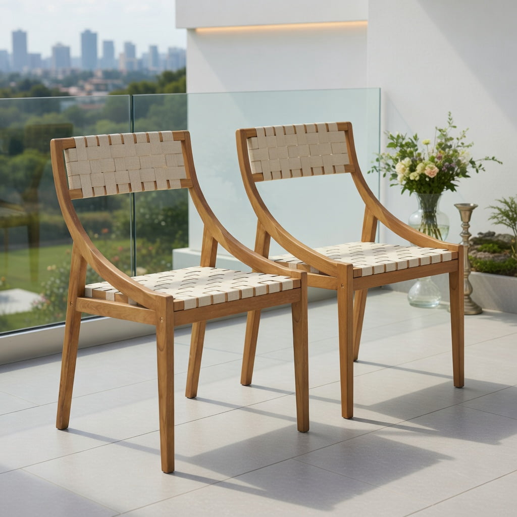 Natural Teak Outdoor Dining Chair with Breathable PP Webbing Seat ...