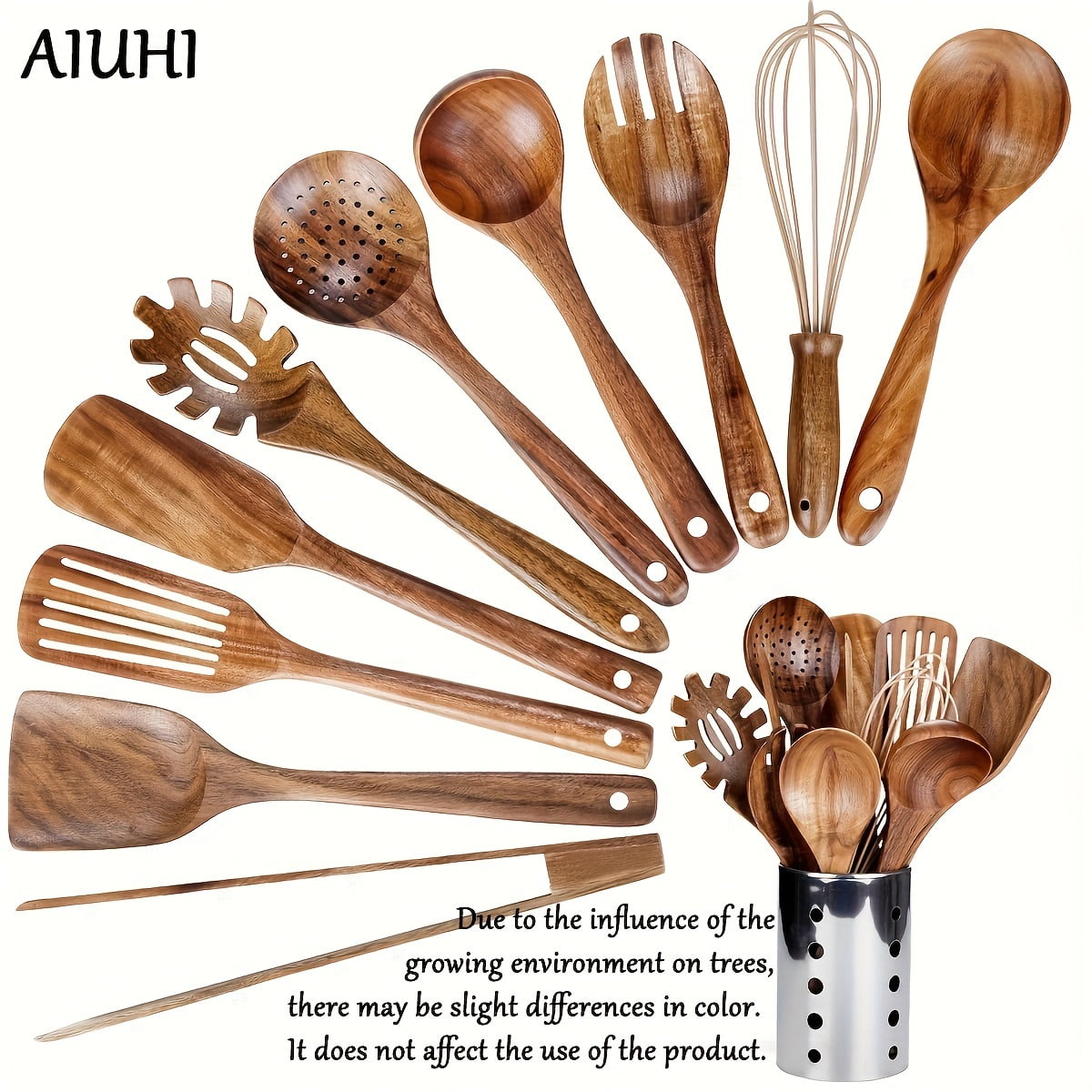Natural Teak Wood Kitchen Utensils Set: Stylish, Eco-Friendly with ...