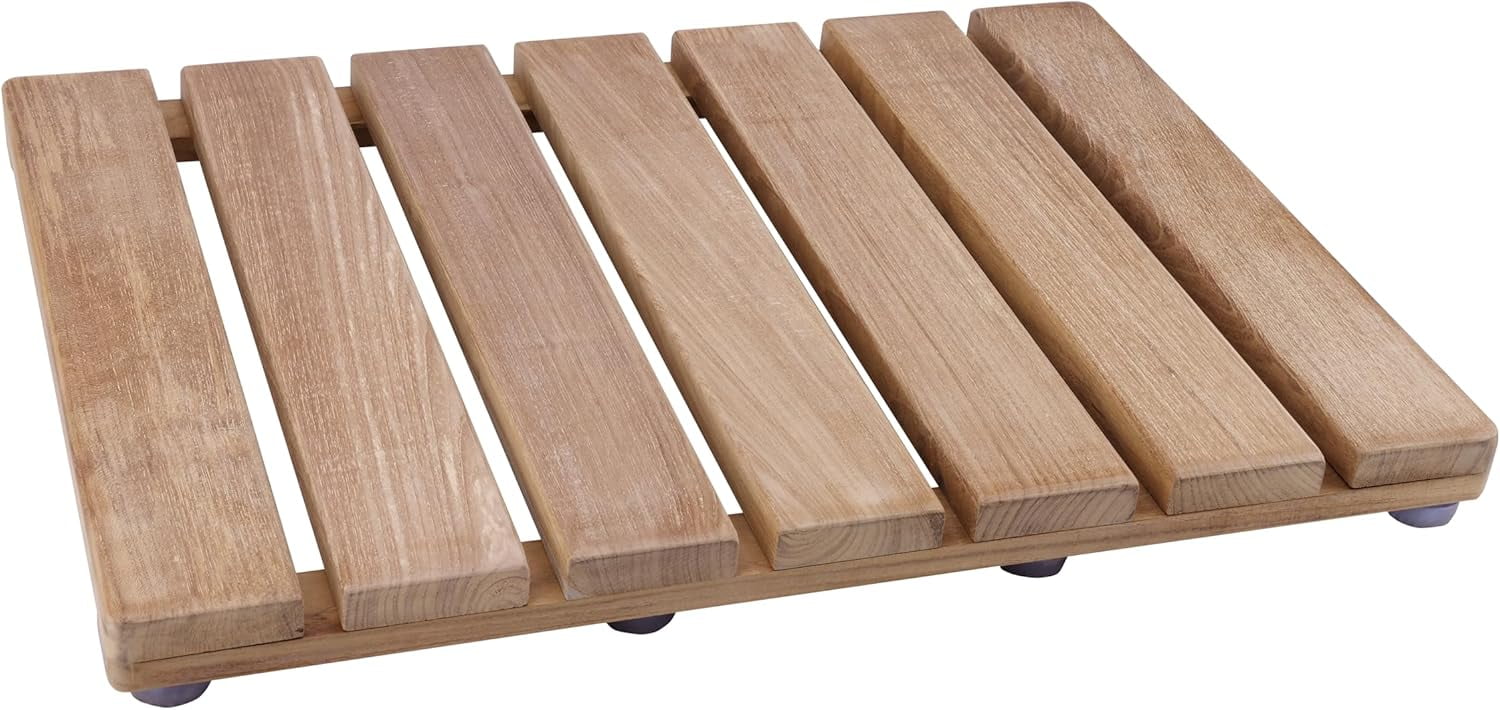 Natural Teak Wood Shower Bath Mat, 20.67 * 14.76 Inches, Non-Slip ...