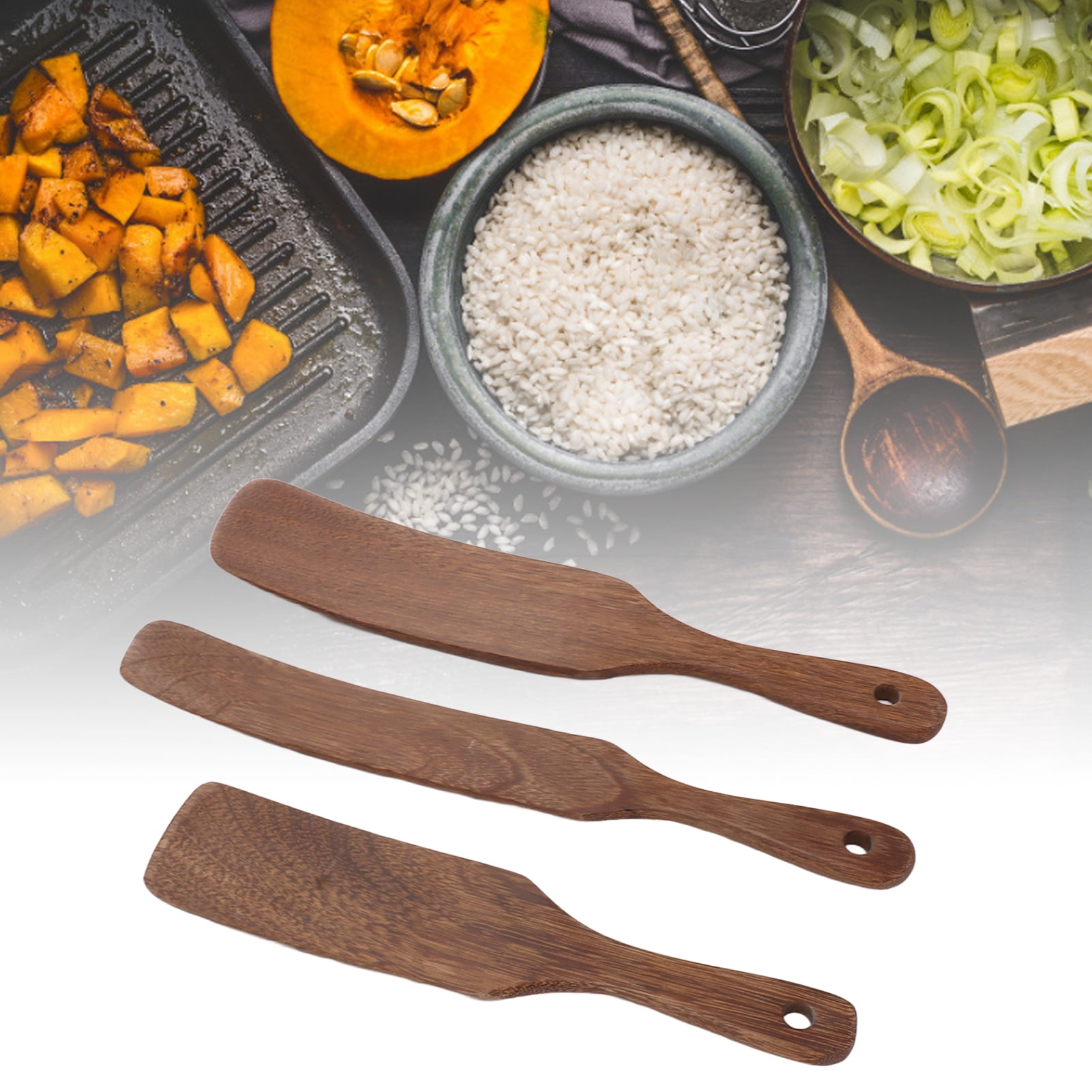 Natural Teak Wood Spatula Set, Wide Shovel Head, Non,Stick Safe ...