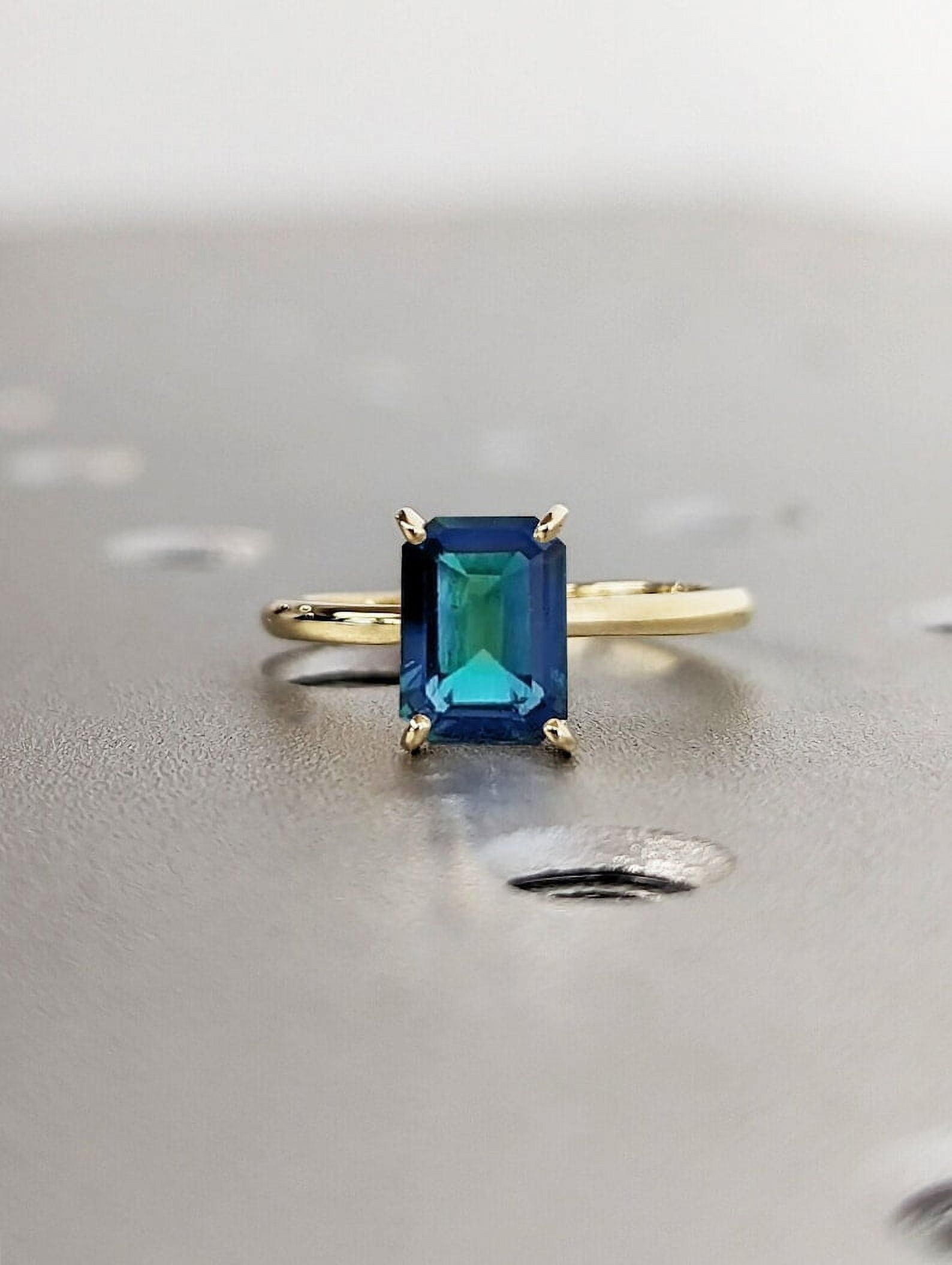 Natural Teal Sapphire Engagement Ring, 4 Prong Setting Ring, Emerald ...