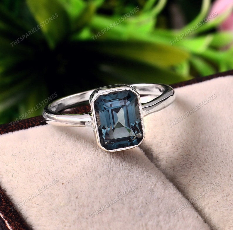 Natural Teal Sapphire Ring Blue Green Sapphire Engagement Ring Statement Ring Radiant Gemstone ...