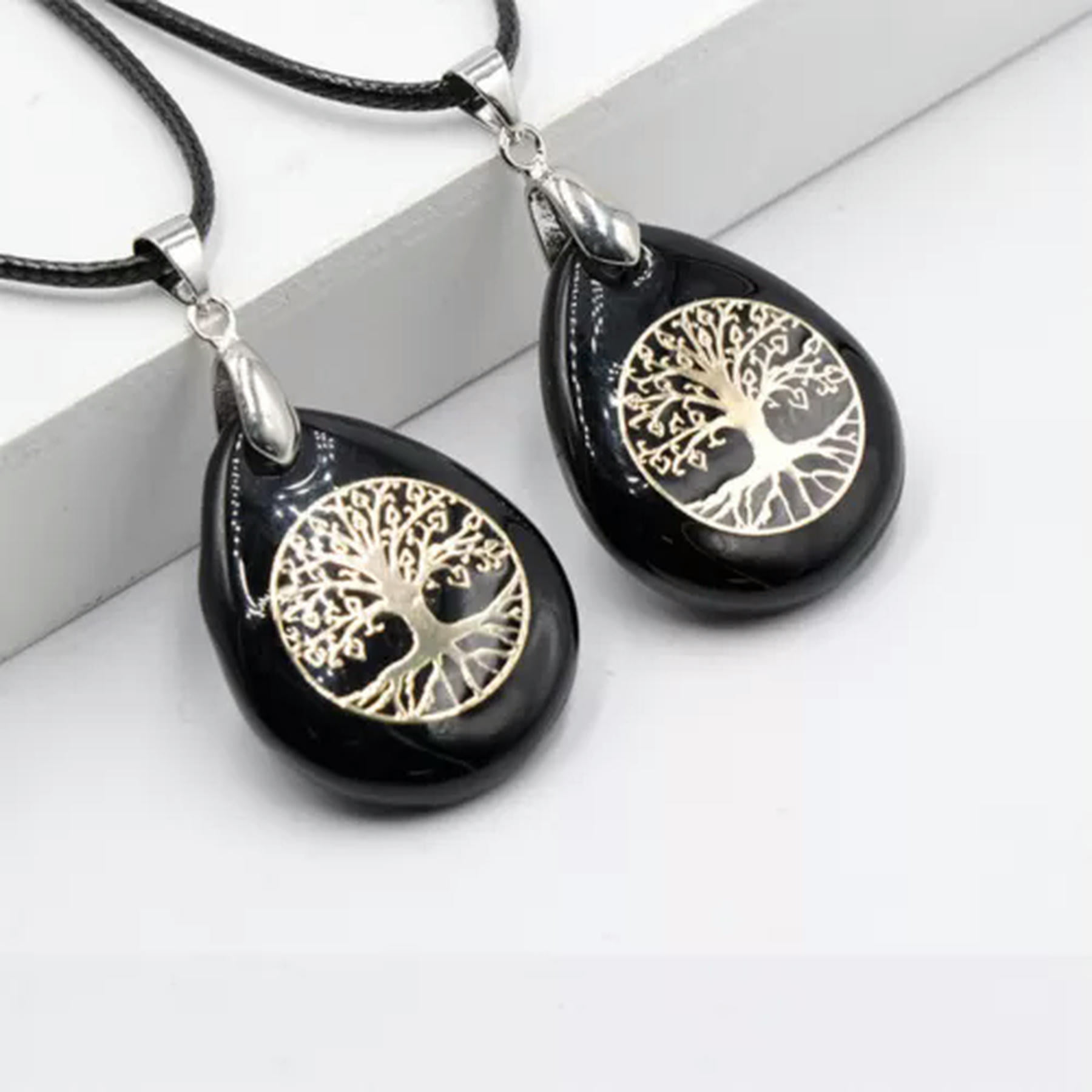 Natural Teardrop Tree of Life Necklace Pendant Germstone Energy Crystal ...