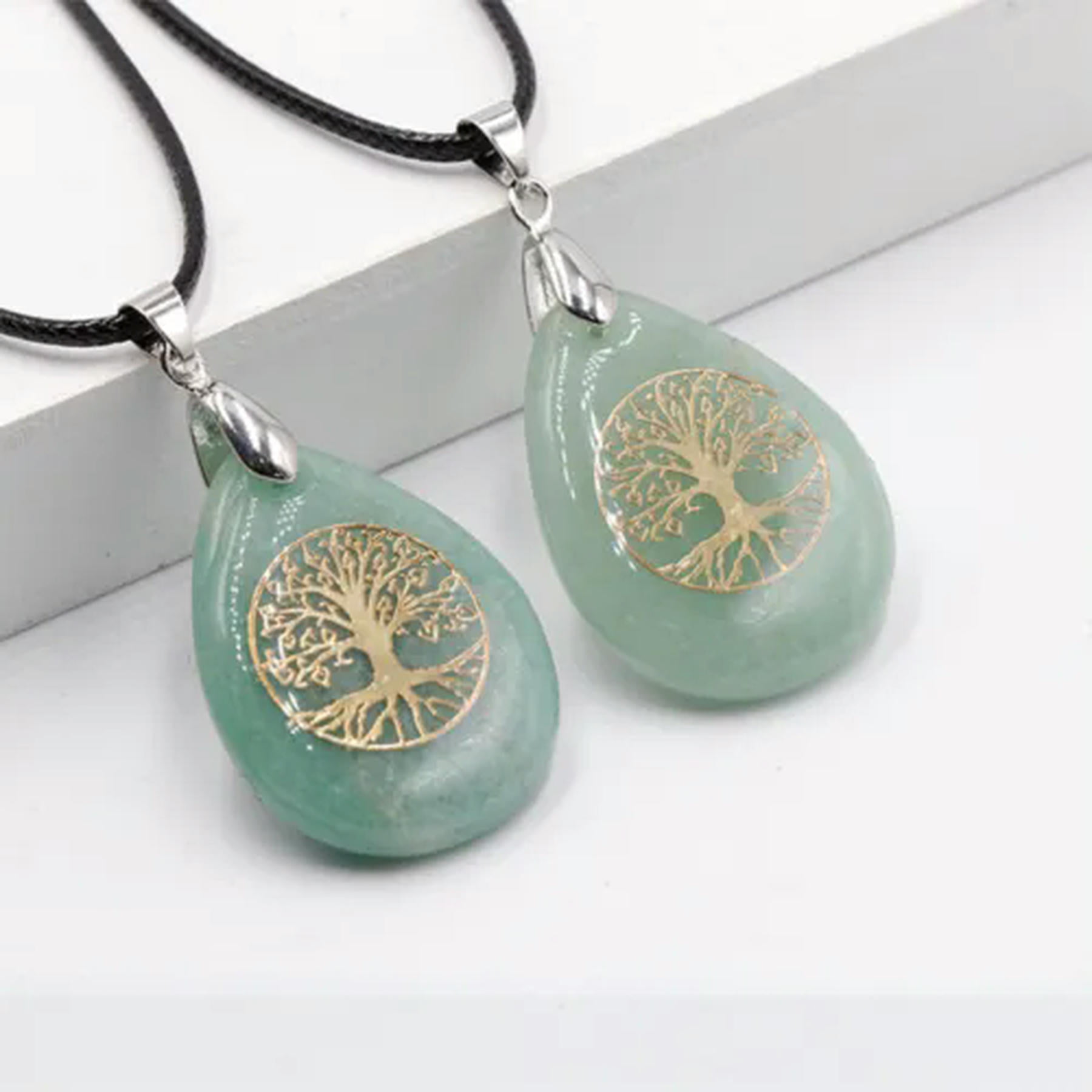 Natural Teardrop Tree of Life Necklace Pendant Germstone Energy Crystal ...