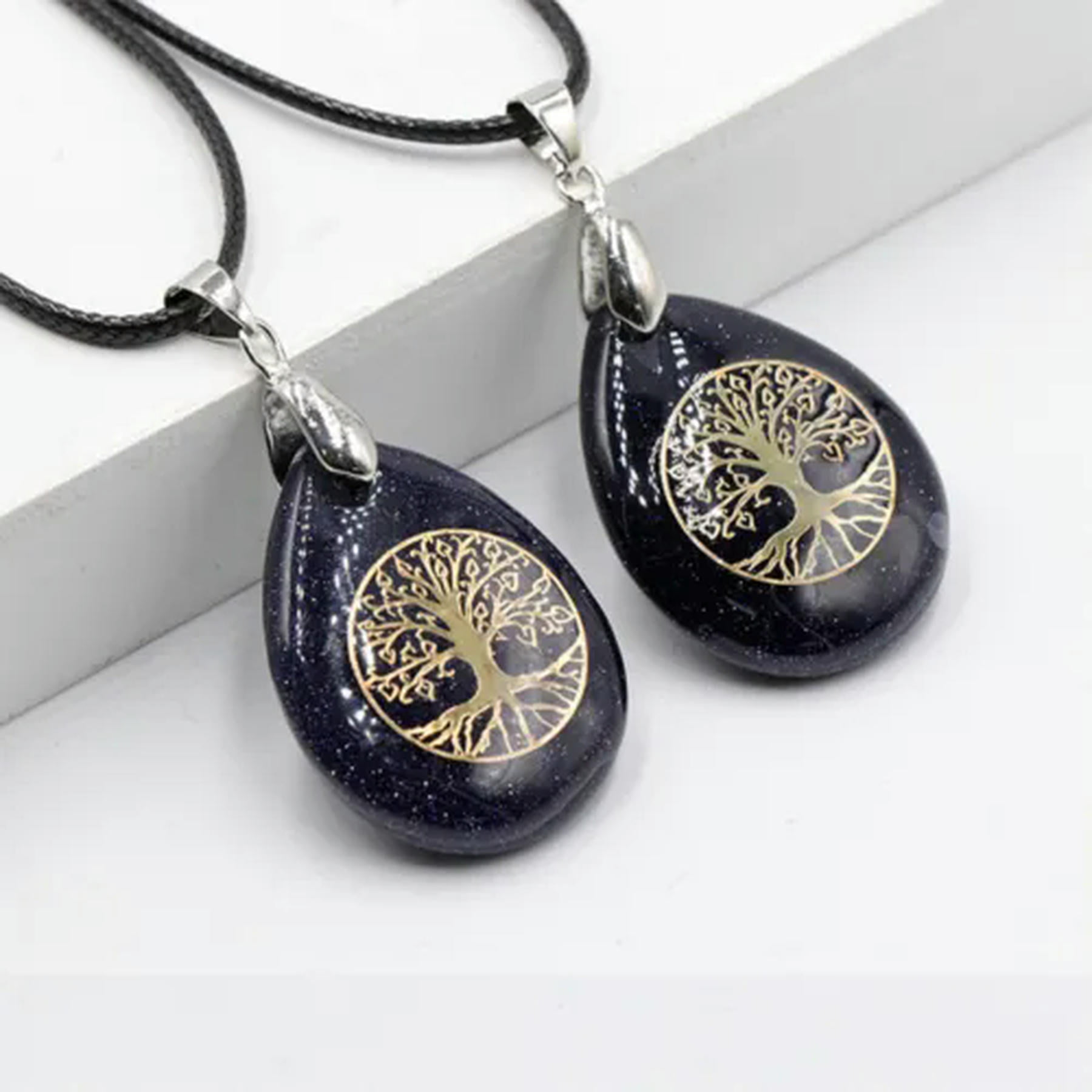 Natural Teardrop Tree of Life Necklace Pendant Germstone Energy Crystal ...