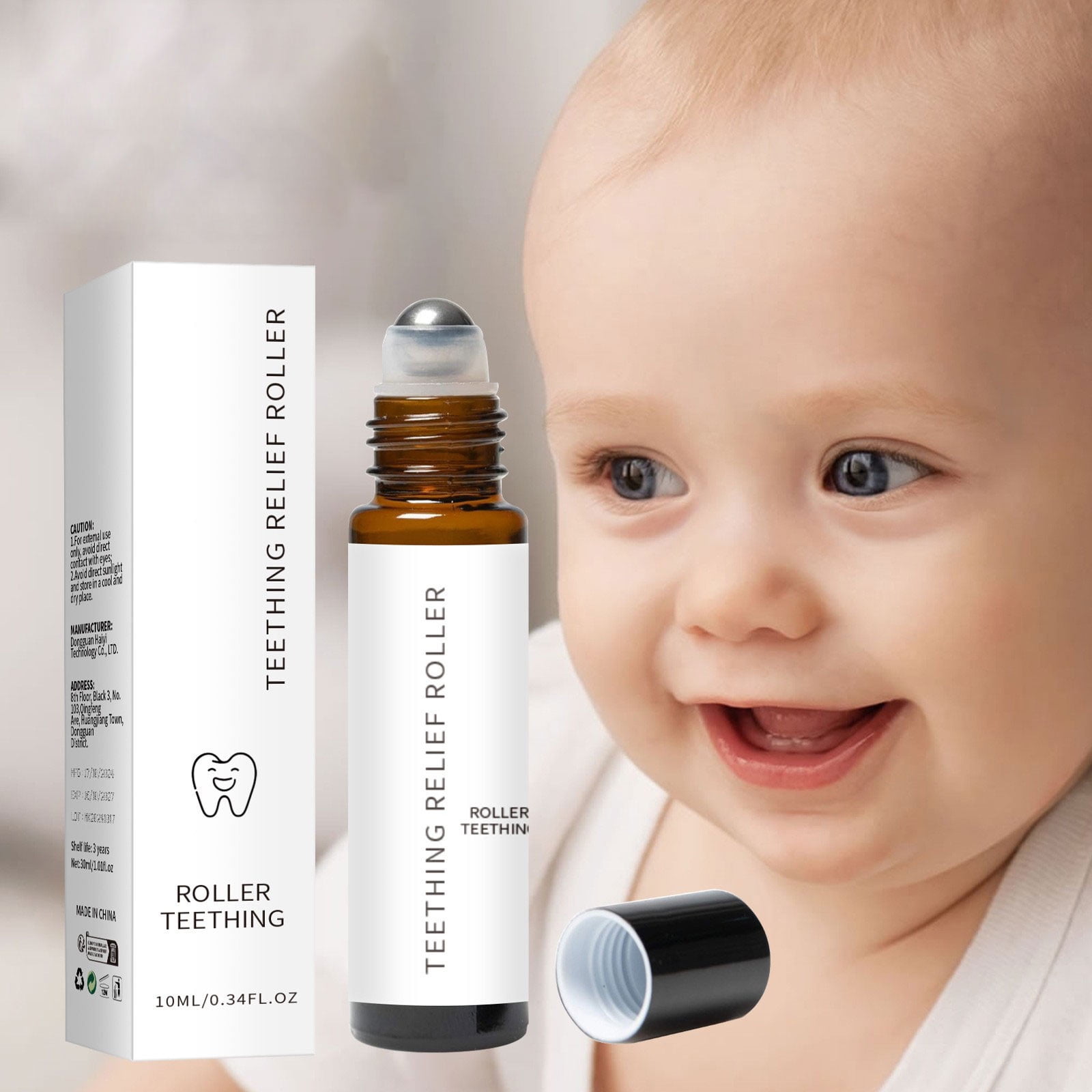 Natural Teething Relief Oil Roller - 10ml Glass Bottle, Soothing Tooth Serum for Babies, Safe ...