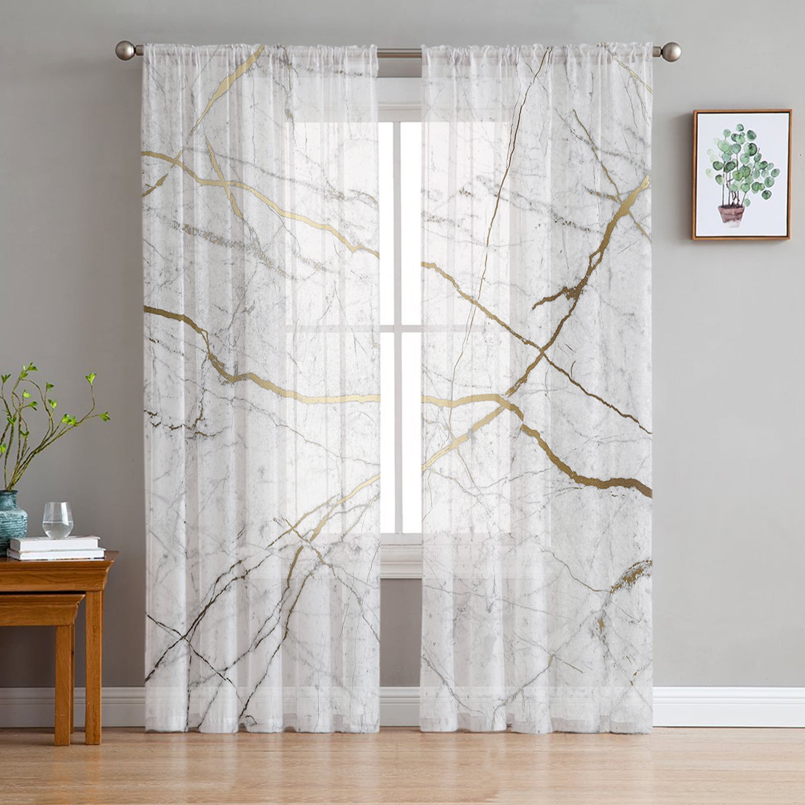Natural Texture Marble Pattern Sheer Curtains for Living Room ration ...