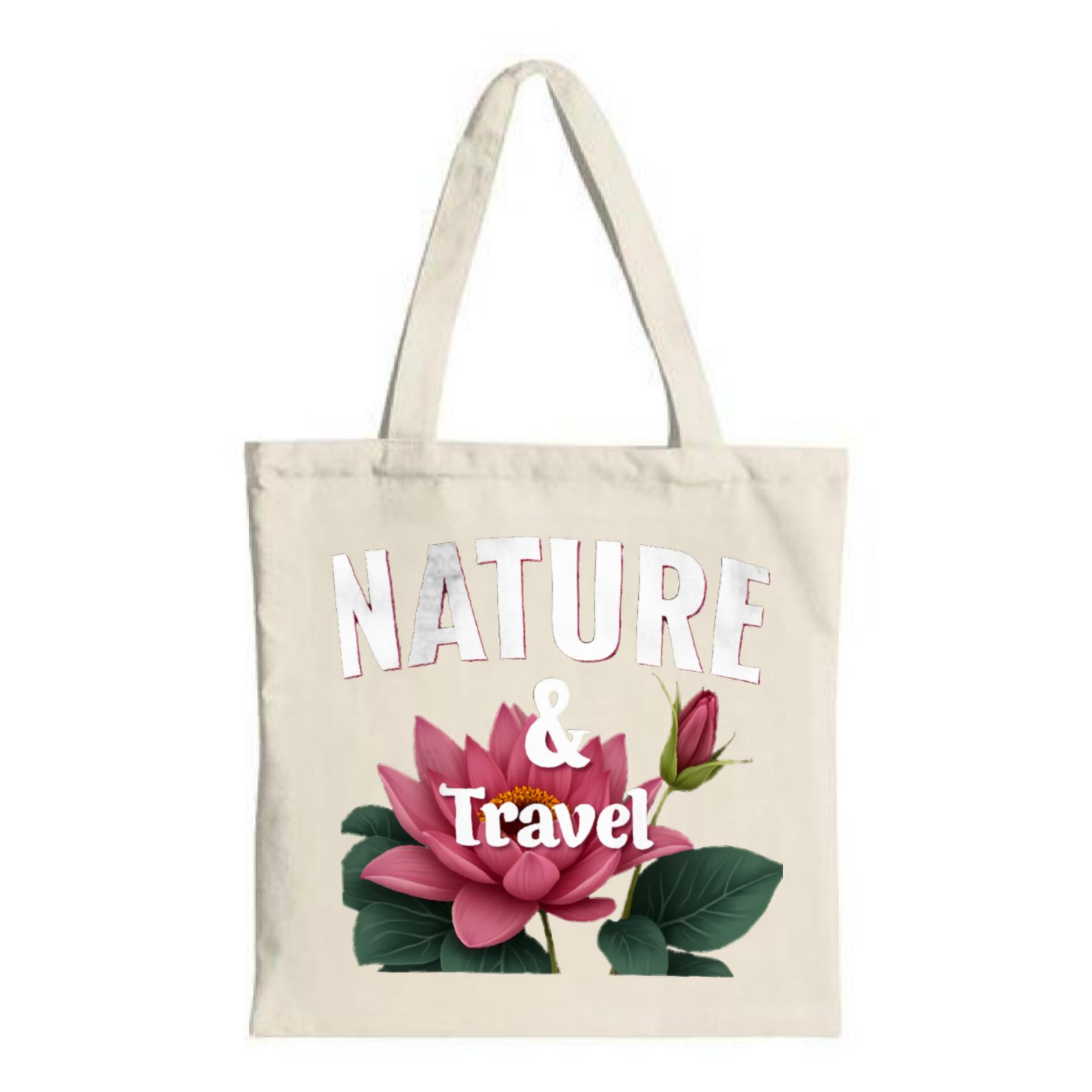 Natural Theme Tote Bag - Features a stunning flower with green leaves ...