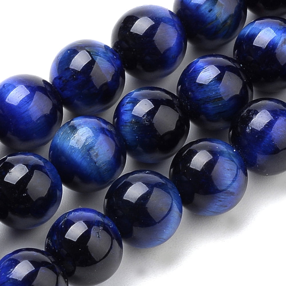 Natural Tiger Eye Beads Strands Dyed Round Blue 6mm Hole: 1mm about ...