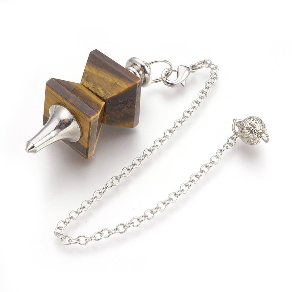 Natural Tiger Eye Dowsing Pendulums with Platinum Tone Brass Findings ...